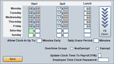 Entering Time Clock Setup