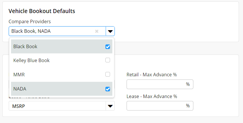 Setting Bookout Defaults