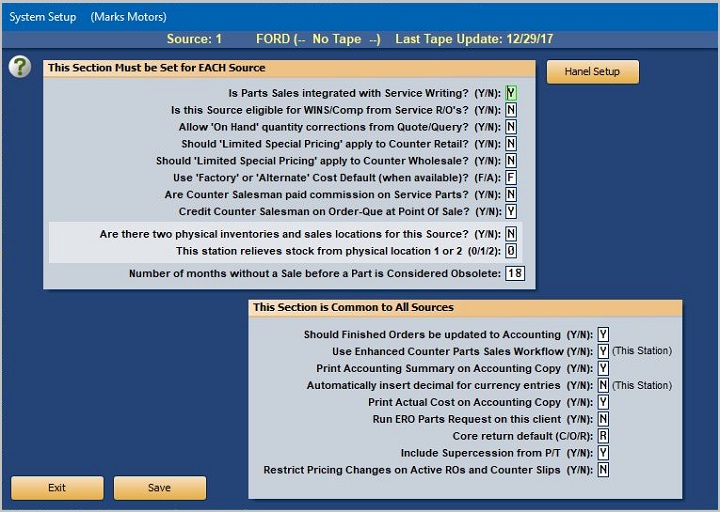 Editing Parts Operating Defaults
