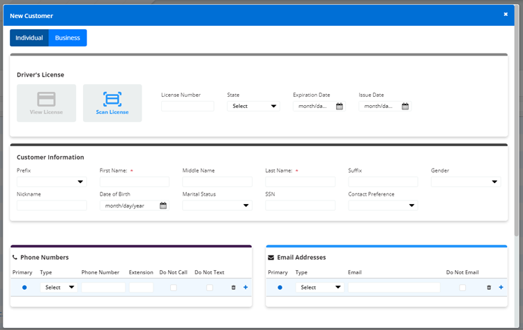 Adding an Individual Customer