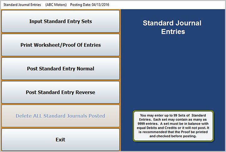 Creating a New Standard Entry Set