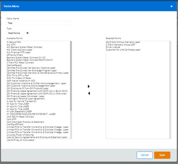 Go - Creating User-Defined Forms Menus