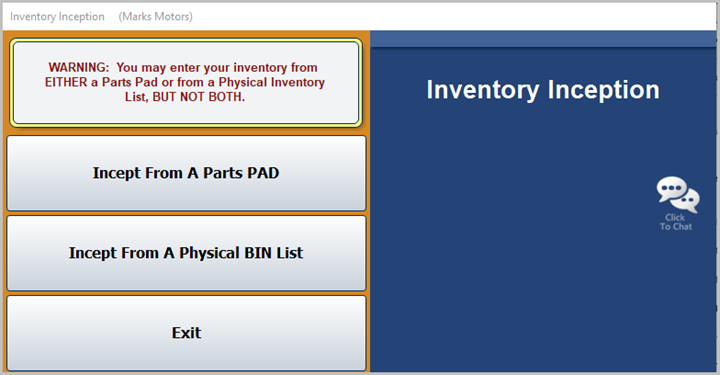 Incepting Parts Inventory from a Parts PAD