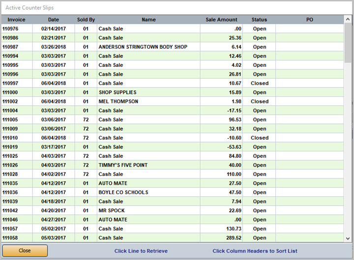 Voiding a Counter Slip