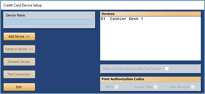 Renaming a Credit Card Device