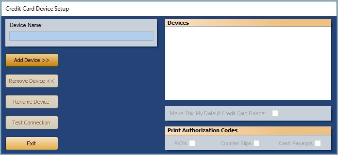 Setting up a Credit Card Device