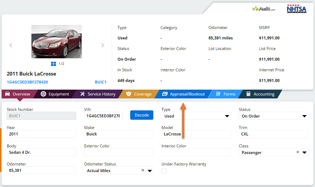 Performing a Bookout on a Customer Vehicle