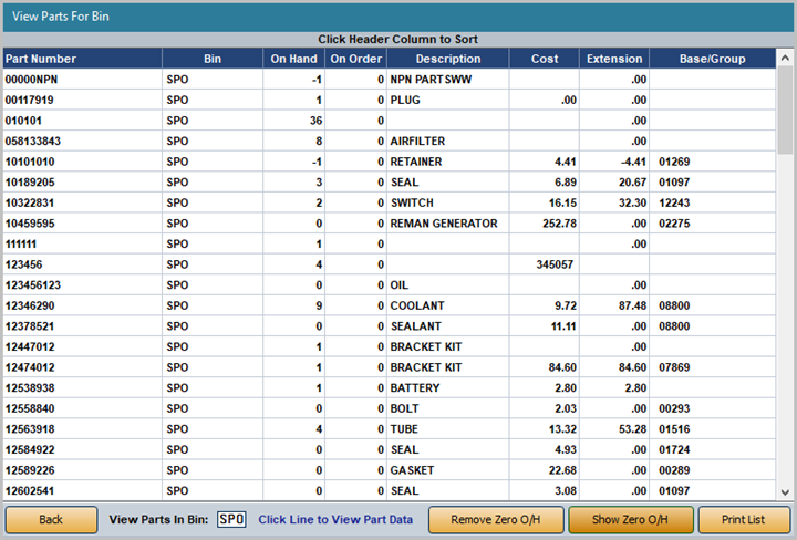 Printing the Bin List
