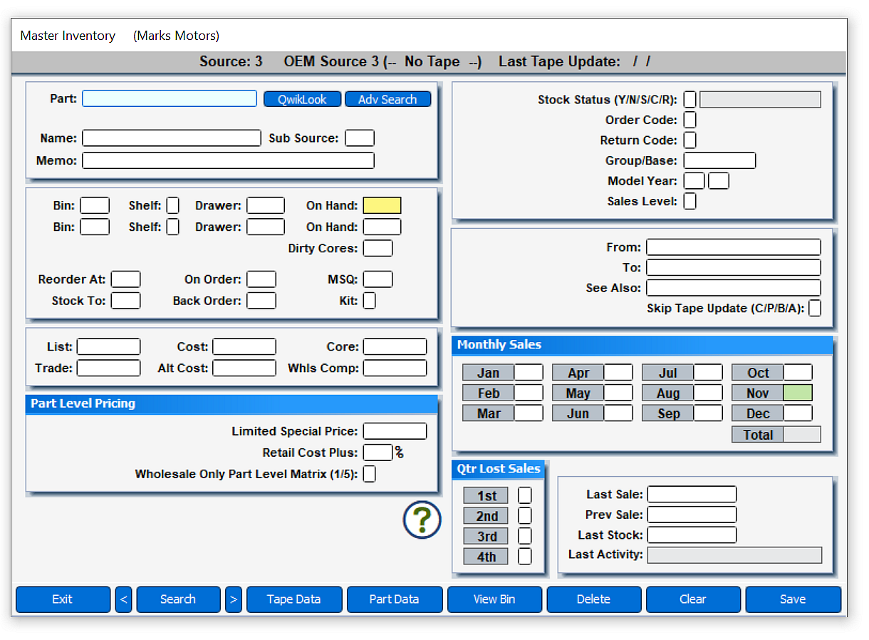 Adding a New Part to Your Master Inventory