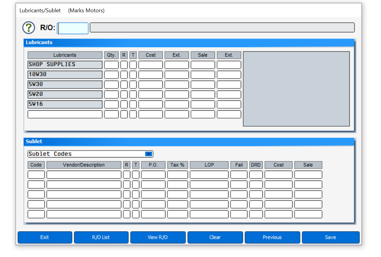 Charging Bulk Lubricants and Other Non-Parts Inventory to a Repair Order