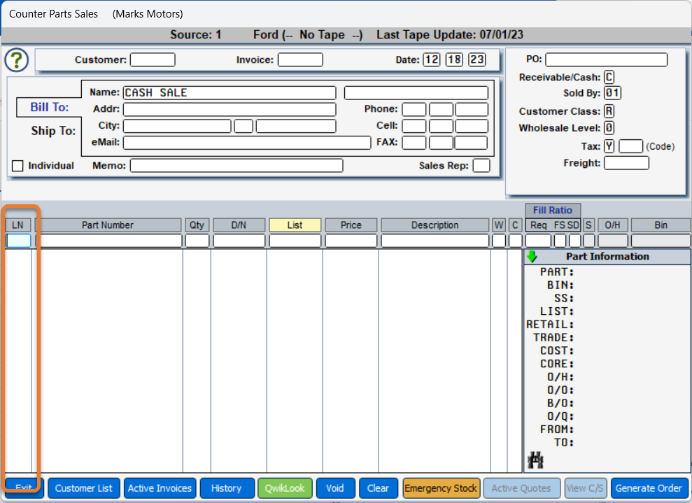 Creating a New Counter Slip for a Retail Customer
