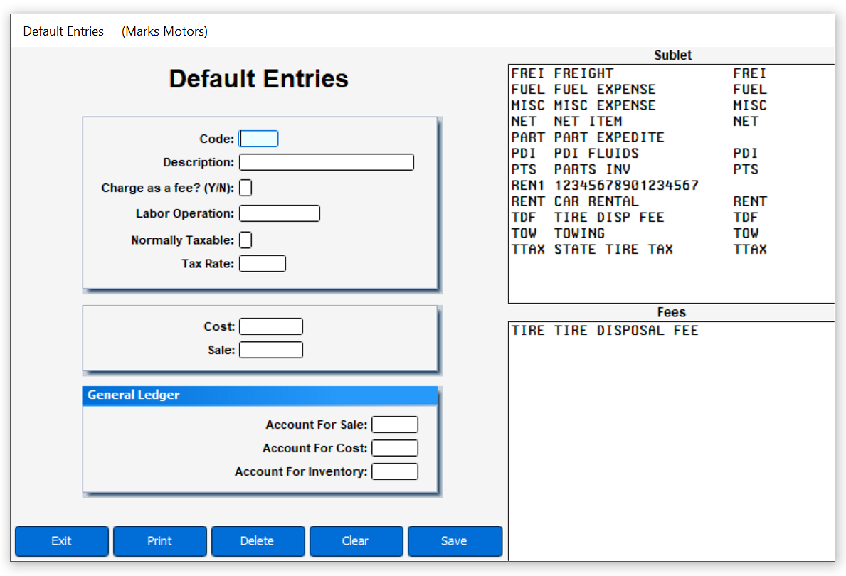 Creating and Using a Repair Order Default Sublet