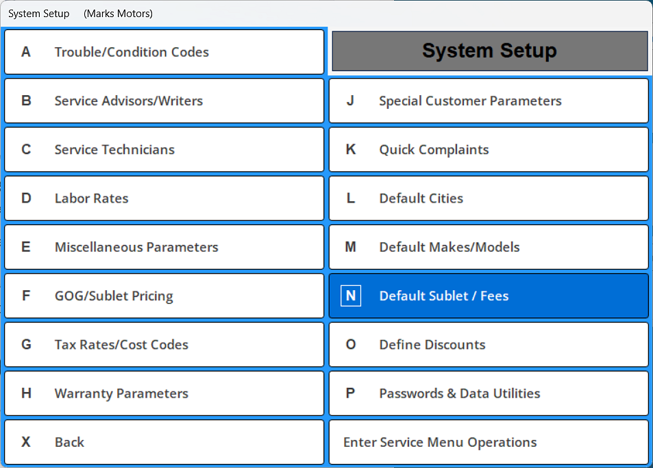 Creating and Using a Repair Order Default Sublet