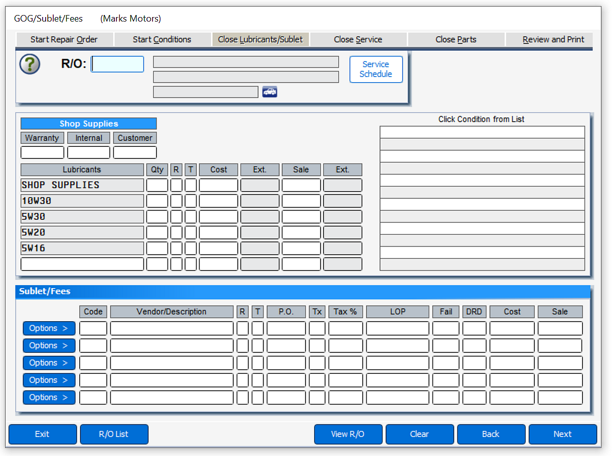 Creating and Using a Repair Order Default Sublet