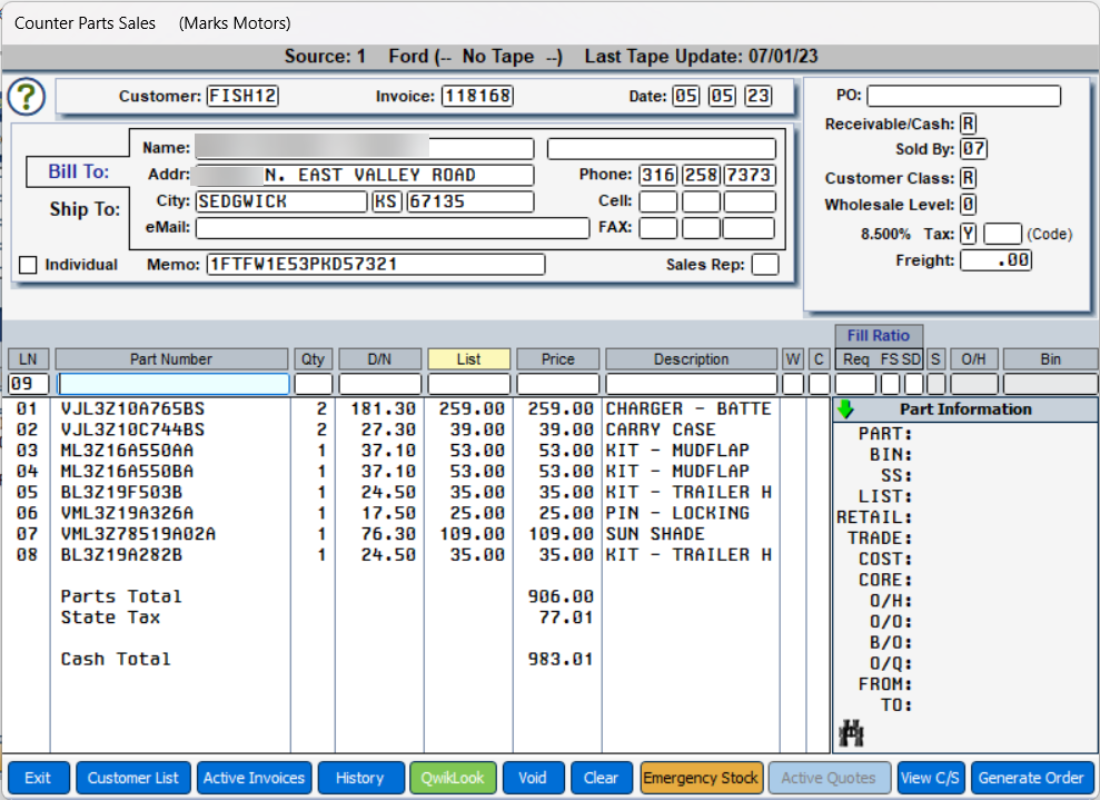 Removing a Part from a Counter Slip